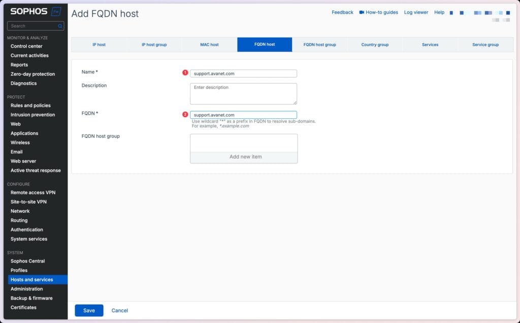 Setting up Avanet support access to Sophos Firewall
