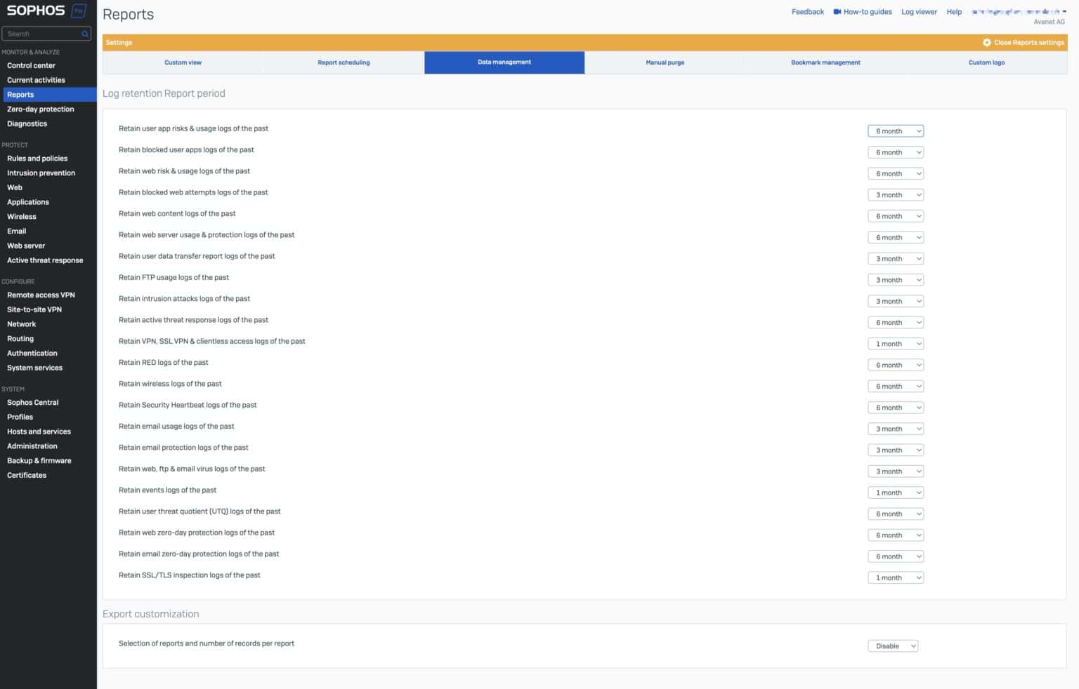 Sophos Firewall - Determine disk space and manage reports