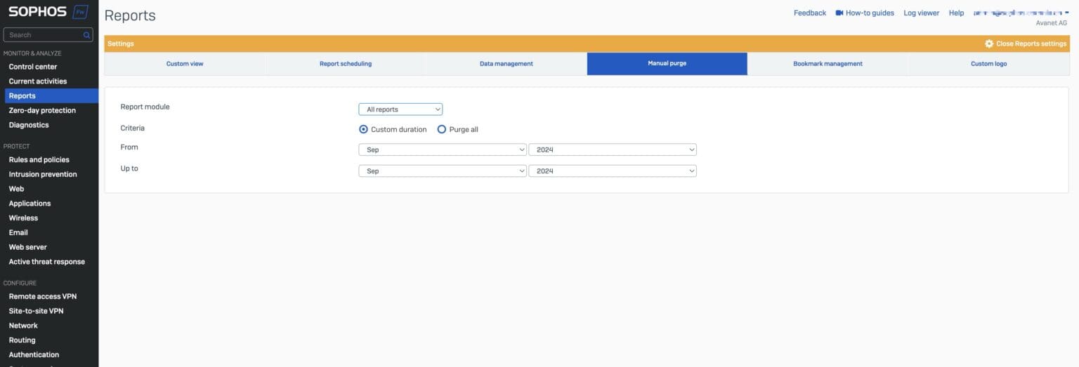 Sophos Firewall - Determine disk space and manage reports