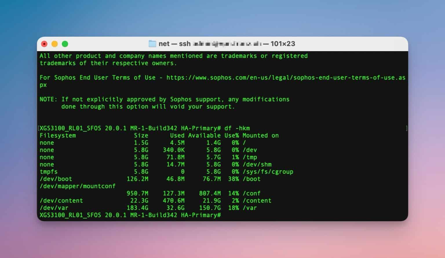 Sophos Firewall - Determine disk space and manage reports