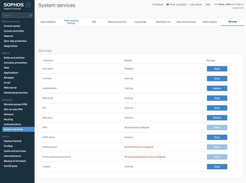 How to restart Services on Sophos Firewall - Avanet
