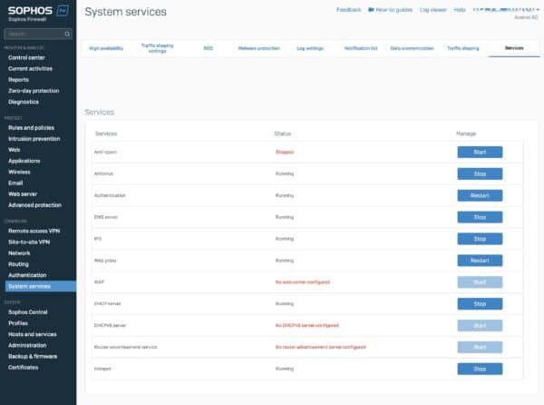 How to restart Services on Sophos Firewall