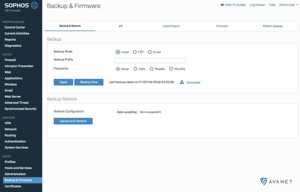 Create or restore Sophos Firewall backup
