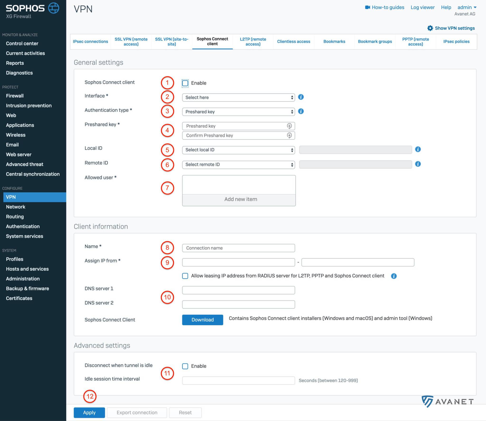 Configure Sophos Connect Client On XG Firewall SFOS Avanet
